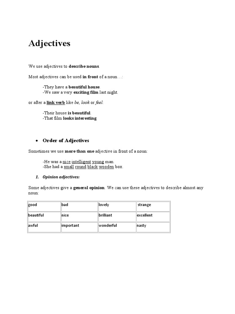 English - Book I (ADJECTIVES) | PDF | Adjective | Grammar