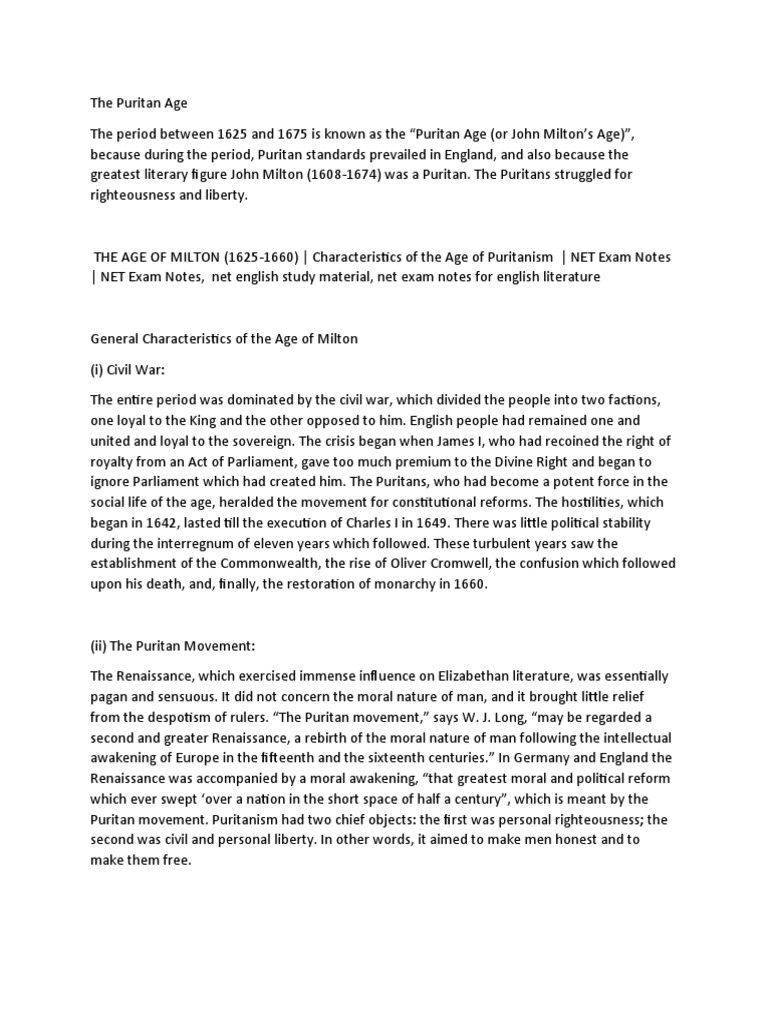 A Period of Upheaval: England during the Puritan Age and Commonwealth ...