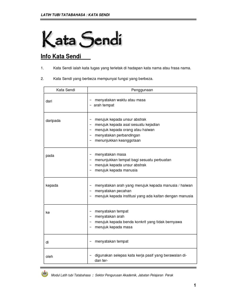 Latihan Kata Sendi Nama 9 Jun 2021 | PDF