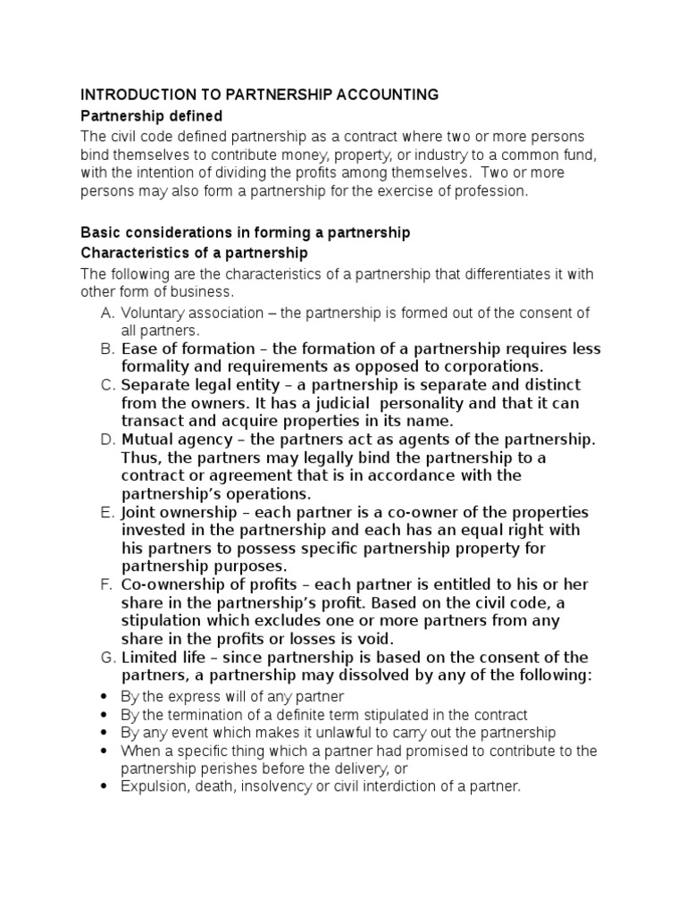 Introduction To Partnership Accounting Partnership Defined | PDF ...