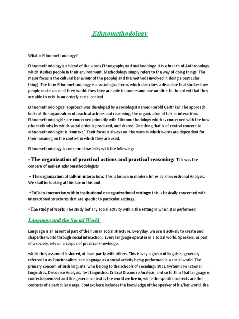 Ethnomethodology | PDF | Linguistics | Sociology