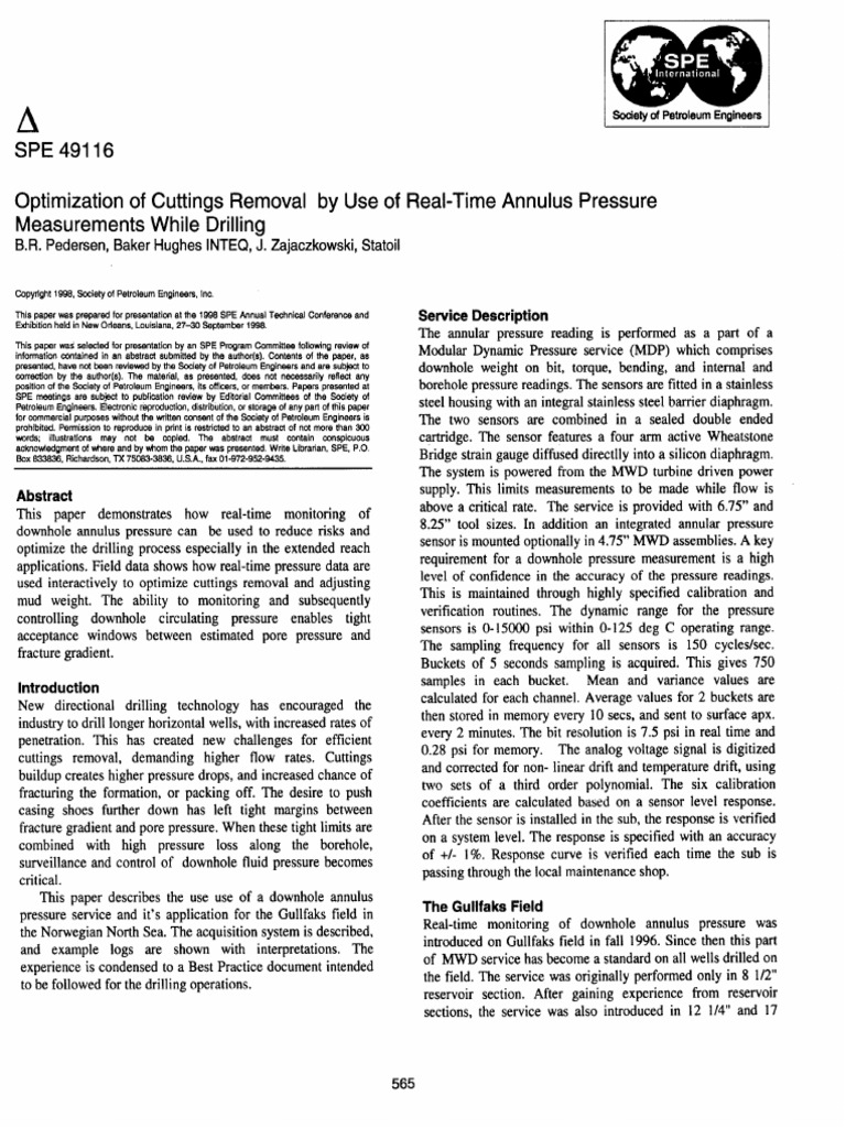 B.R. Pedersen, Baker Hughes INTEQ, J. Zajaczkowski, Statoil: Service ...
