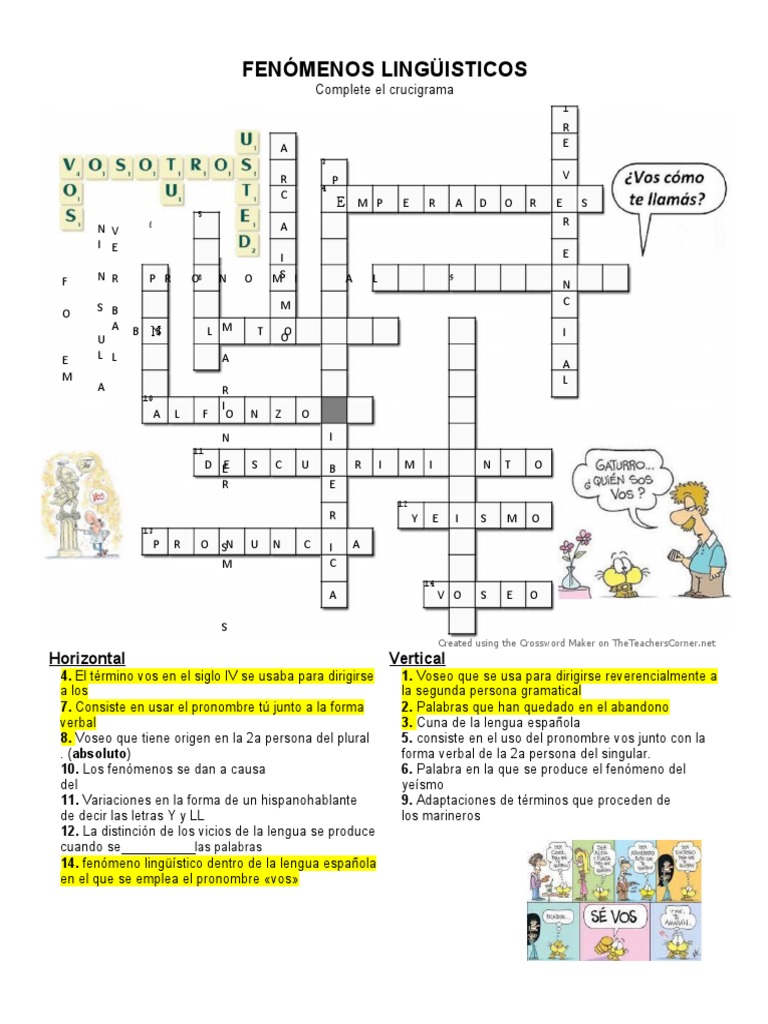 Crucigrama Fenomenos Linguisticos | PDF | Sintaxis | Tipología Lingüística