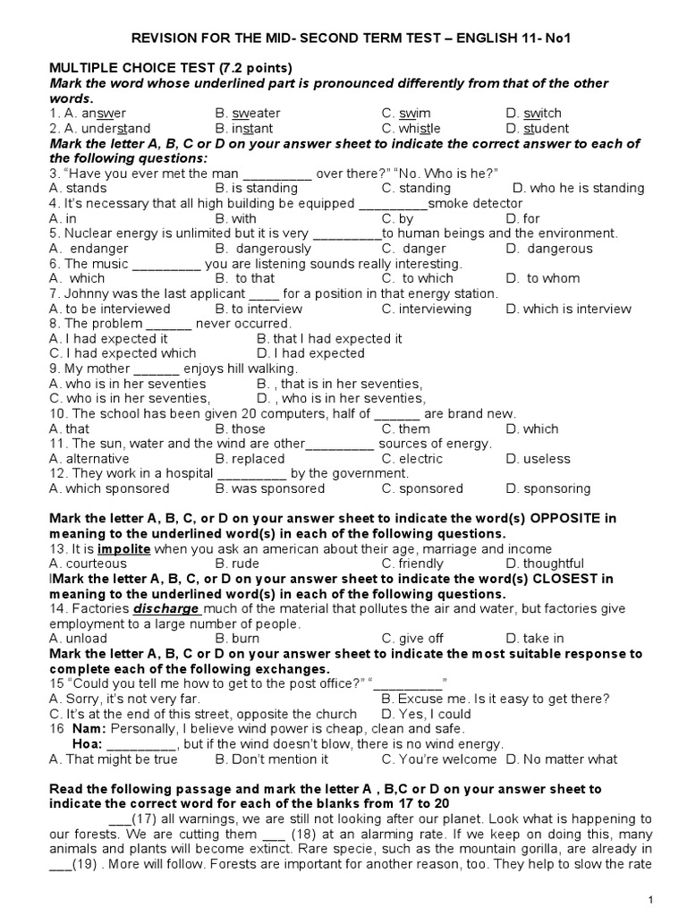 Mid Term Revision E11 A | Download Free PDF | Biogas | Fuels