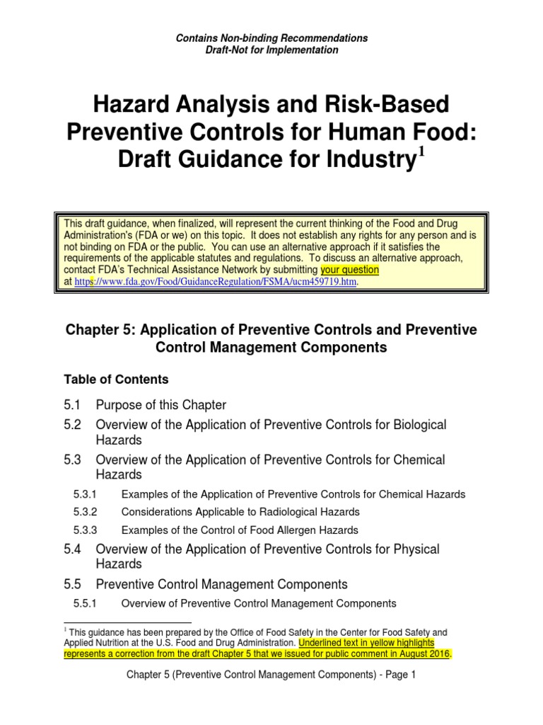 Draft Guidance for Industry on the Application of Preventive Controls ...