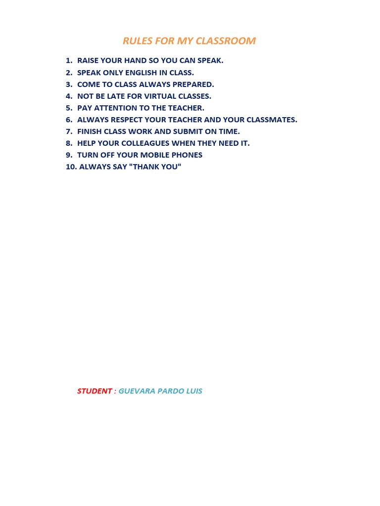 Rules For My Classroom - Ingles | PDF