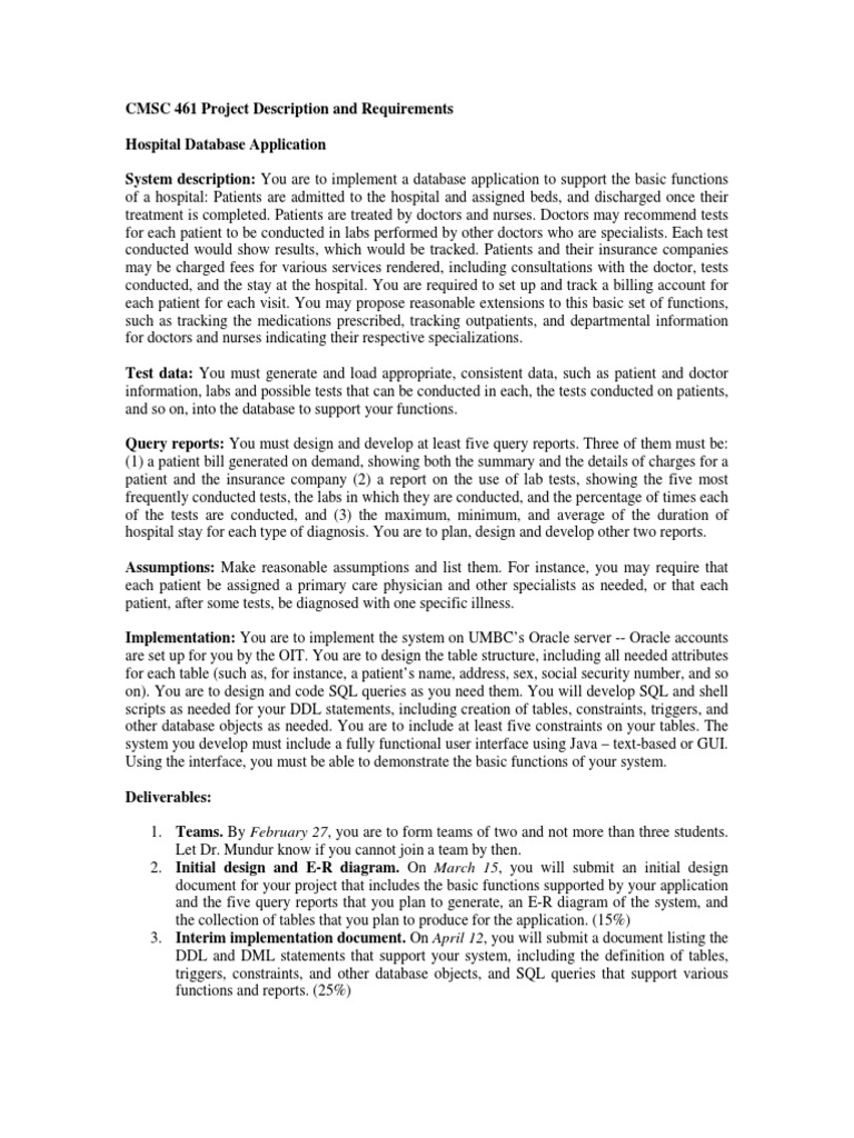 Project Description and Requirements - Hospital Database Application ...
