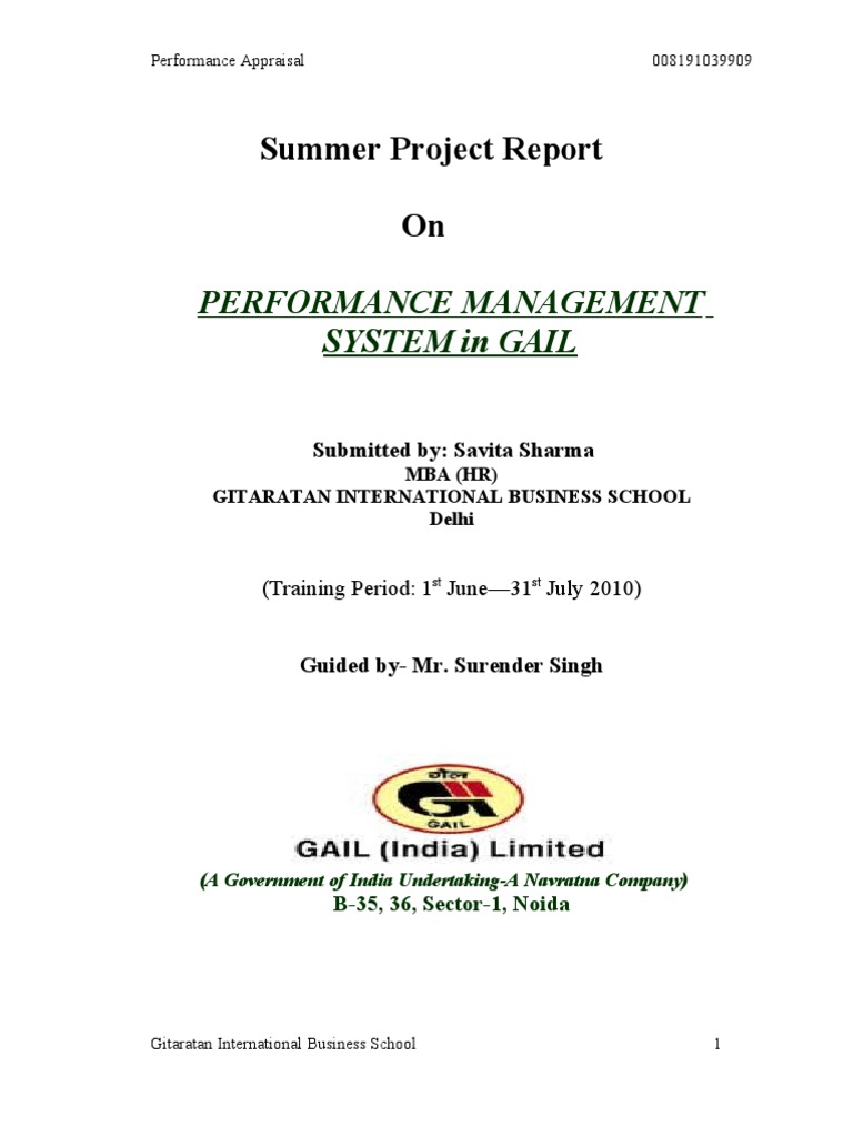 Summer Project Report On: Performance Management System in Gail | PDF ...