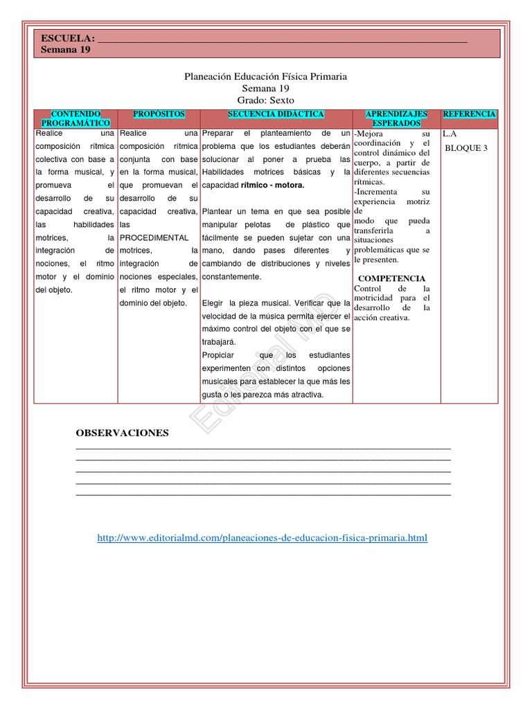 Planeaciones Educacion Fisica Primaria | PDF | Ritmo | Composiciones ... Planeaciones Educacion Fisica Primaria | PDF | Ritmo | Composiciones ...