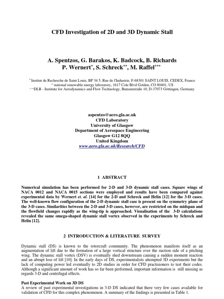 CFD Investigation of 2D and 3D Dynamic Stall | PDF | Computational ...
