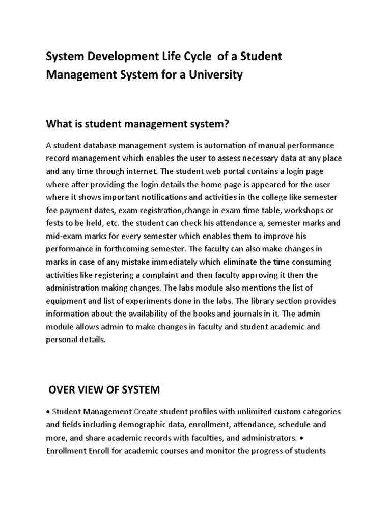 System Development Life Cycle of A Student Management System For A ...