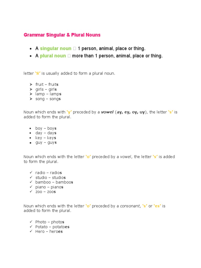 Understanding Singular and Plural Nouns | PDF | Language Arts ...