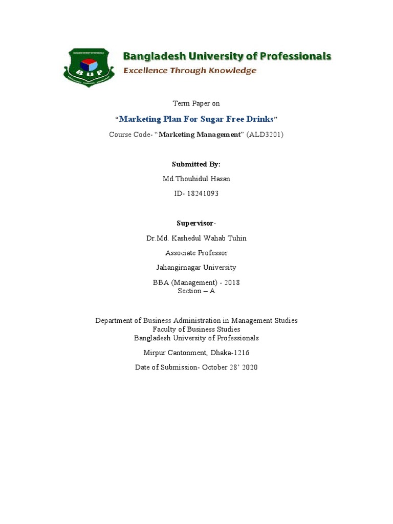 Sugar Free Drinks MKT MGT Term Paper | PDF | Demand | Brand