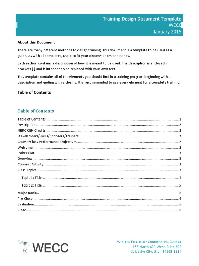 Training Design Document Template | PDF | Lecture | Learning