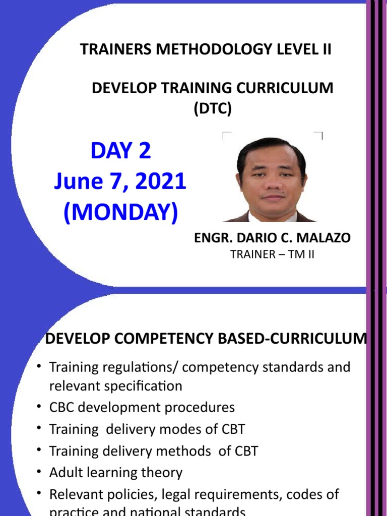 Day 2 June 7, 2021 (Monday) : Trainers Methodology Level Ii Develop ...