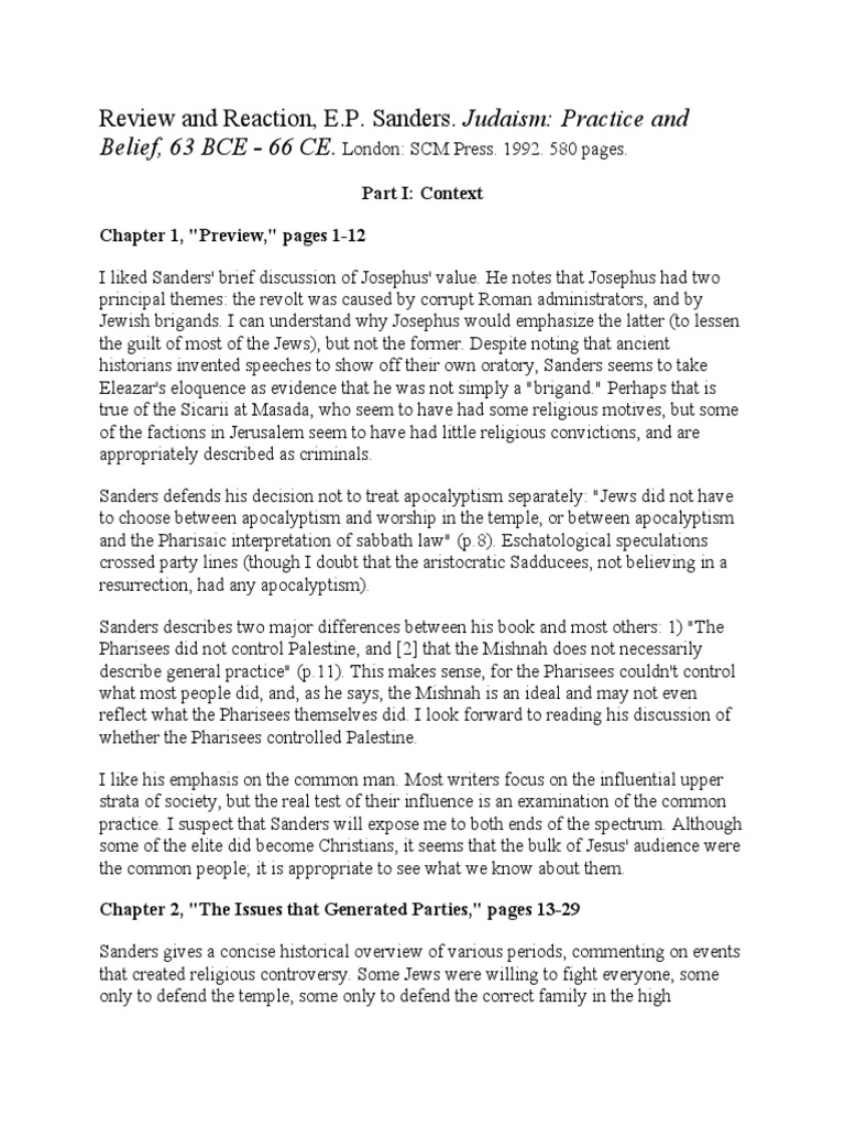 Review and Reaction, E.P. Sanders | PDF | Pharisees | Jesus