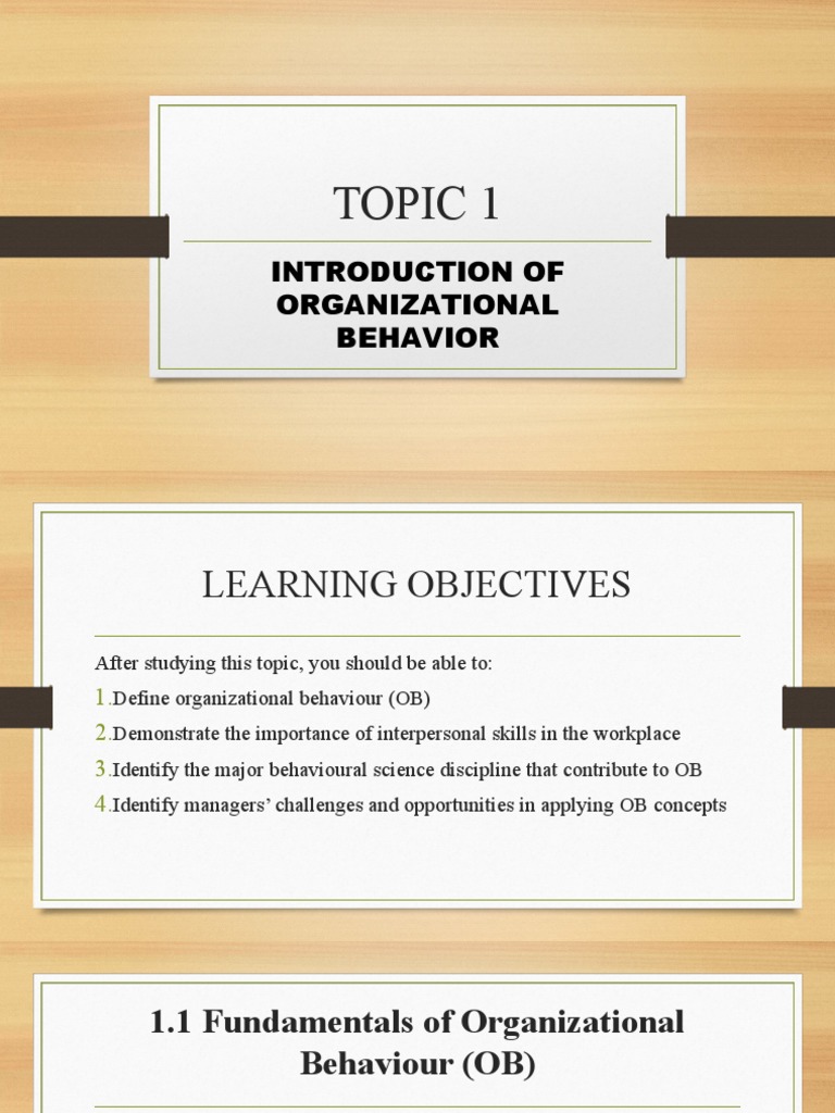 Topic 1 - Introduction To Organizational Behavior | PDF | Organizational Behavior | Behavior