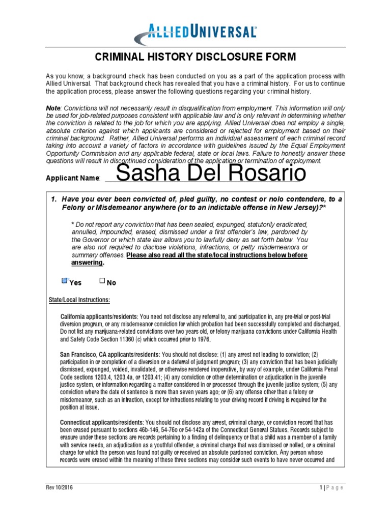 Criminal History Disclosure Form-2 | PDF | Criminal Justice | Crime ...