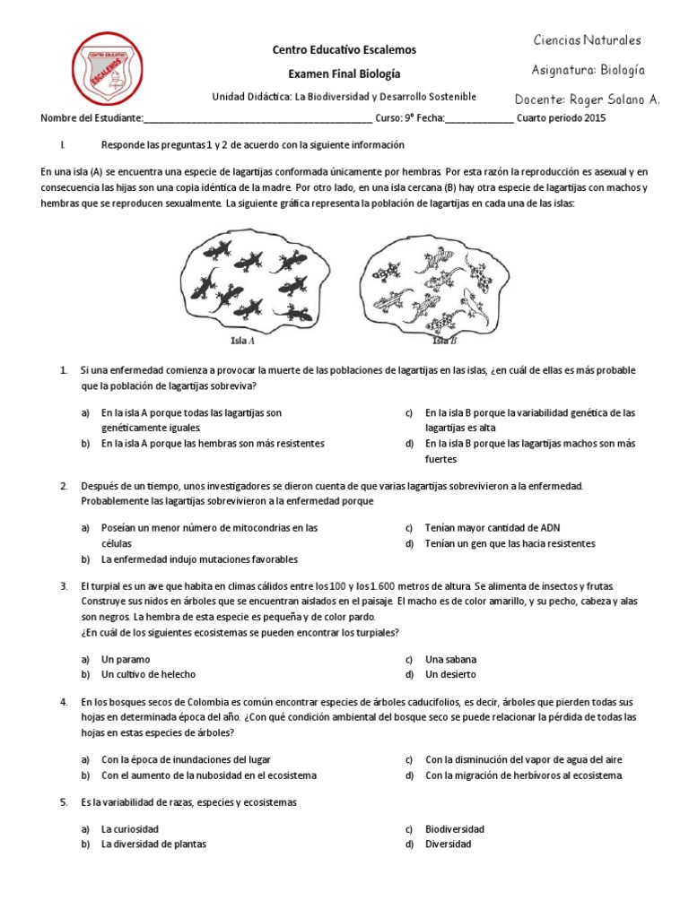 Examen Final de Biologia Noveno | PDF | Taxonomía (biología ...