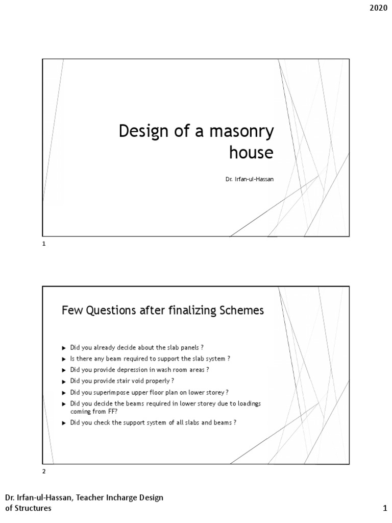 Design of A Masonry House: Few Questions After Finalizing Schemes | PDF ...