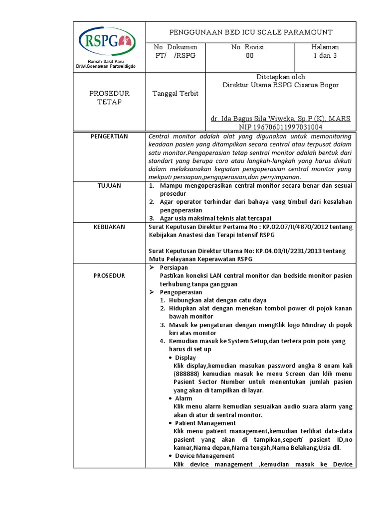 SOP Central Monitor Mindray | PDF