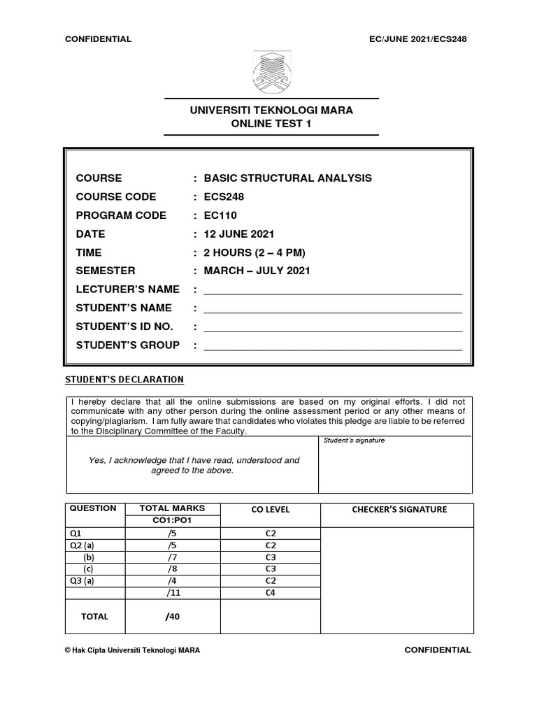 Cover Page Answer Script ECS248 | PDF