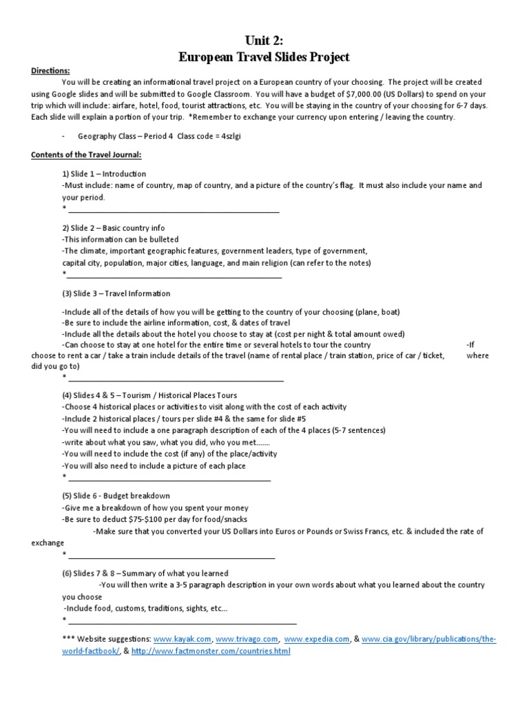 European Travel Project Guidelines | PDF | Communication | Business