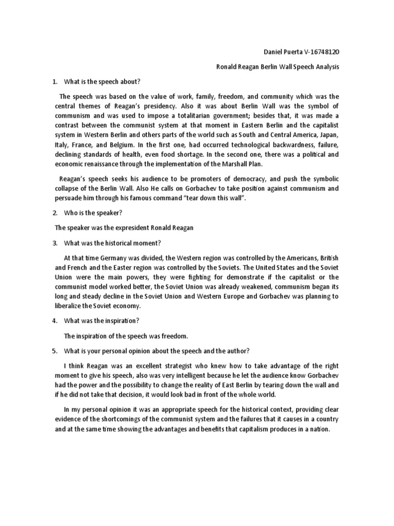 Ronald Reagan The Berlin Wall Speech Analysis | PDF | Soviet Union ...