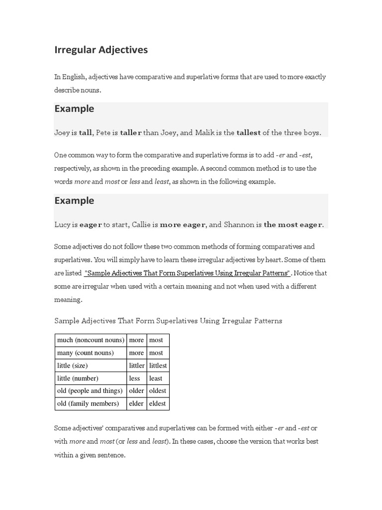 Irregular Adjectives | PDF | Language Arts & Discipline | Self-Improvement