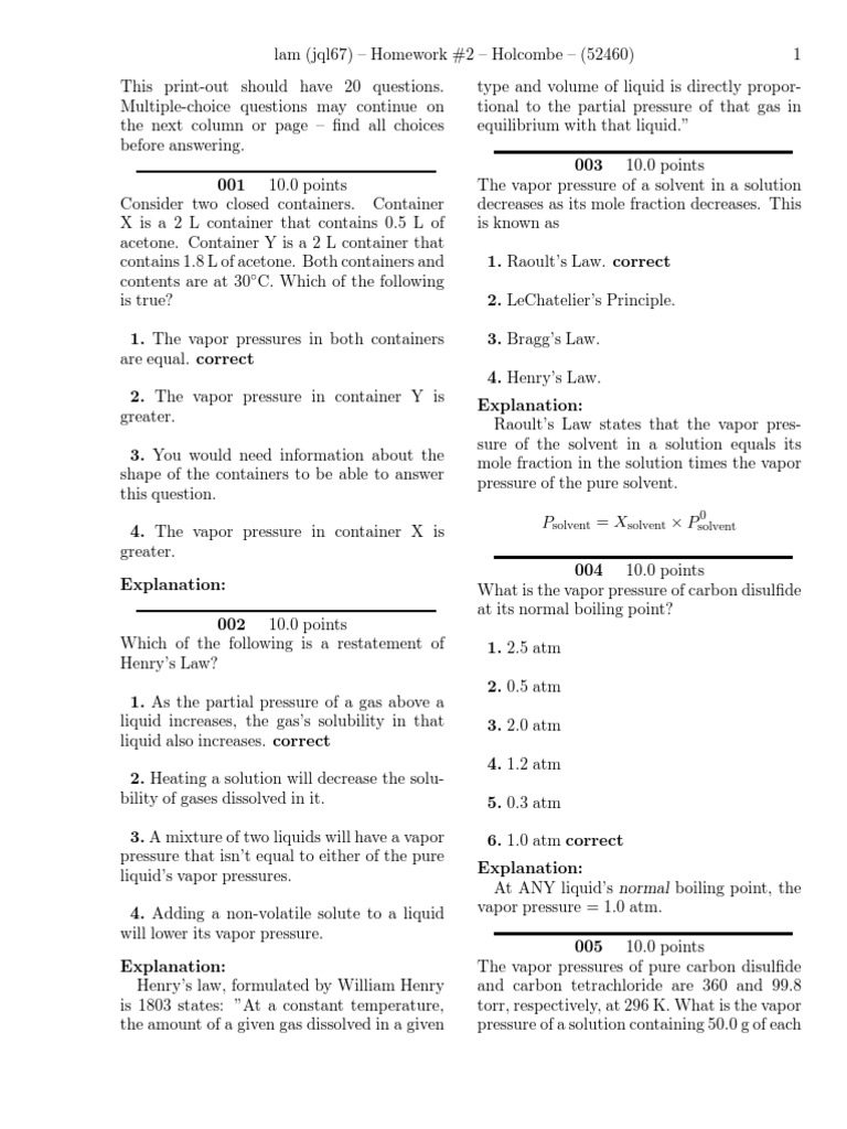 Homework #2-Solutions | PDF | Solubility | Solution