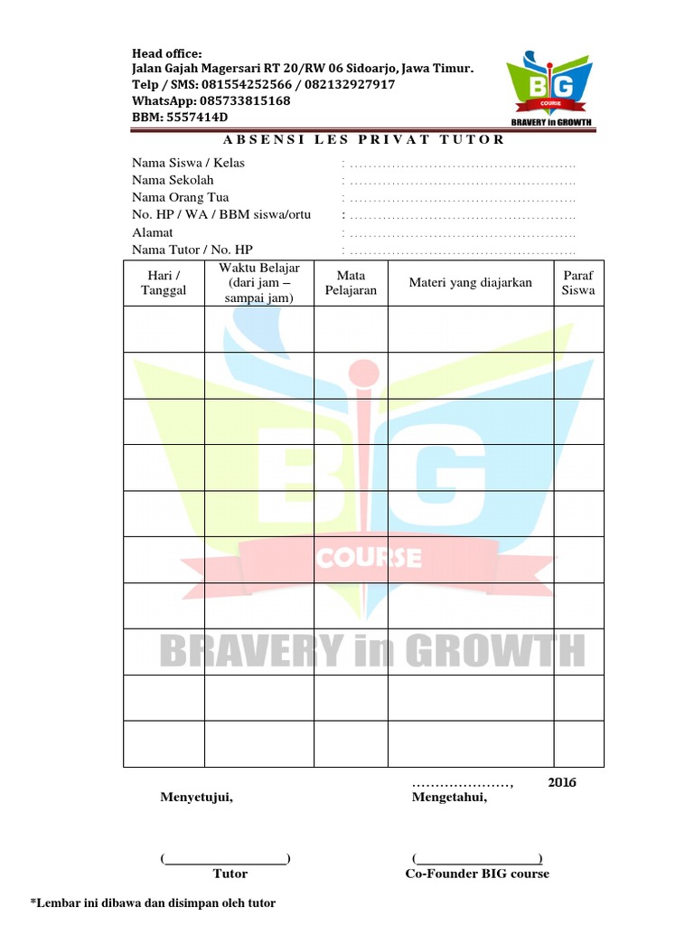 Absensi Les Privat Tutor | PDF