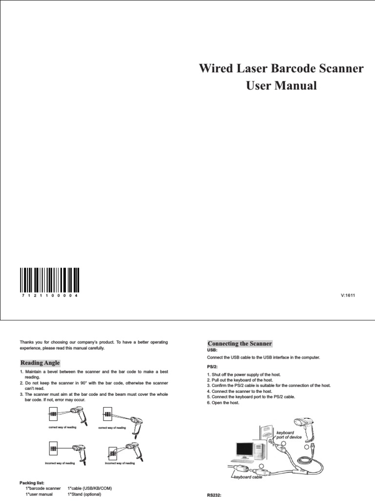 Wired Laser Barcode Scanner User Manual | PDF | Barcode | Computer Hardware