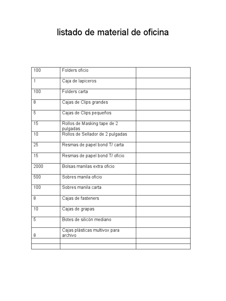 Modelo De Lista De Material De Escritorio Más De 30 Plantillas