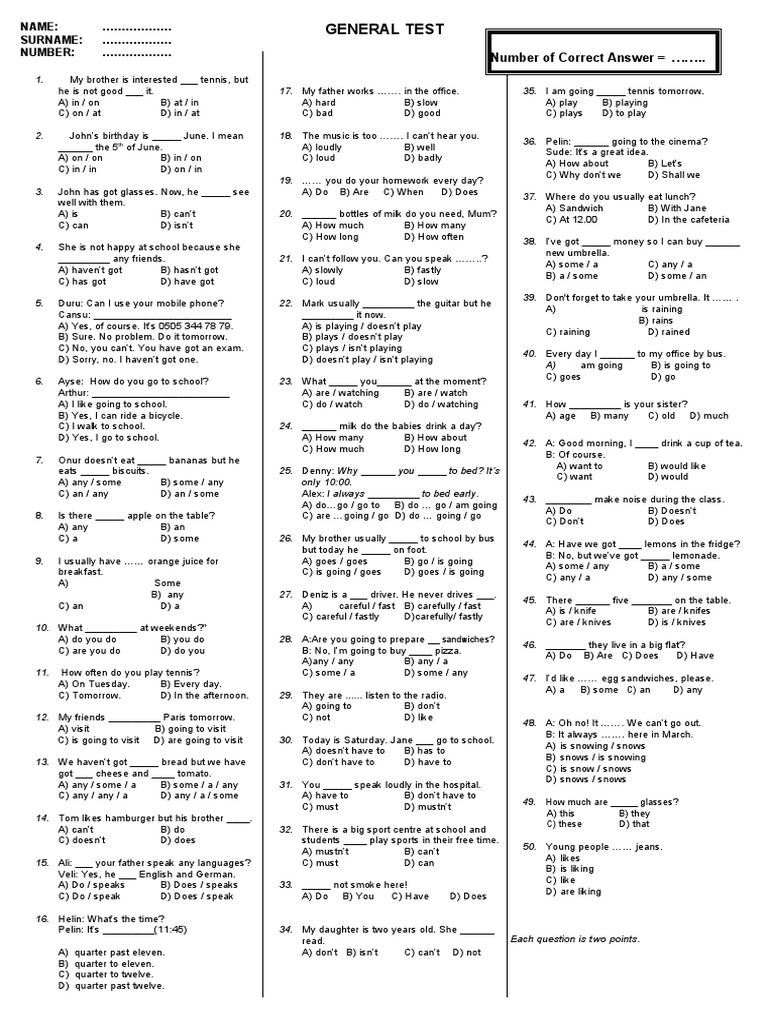 General Test: Number of Correct Answer . | PDF