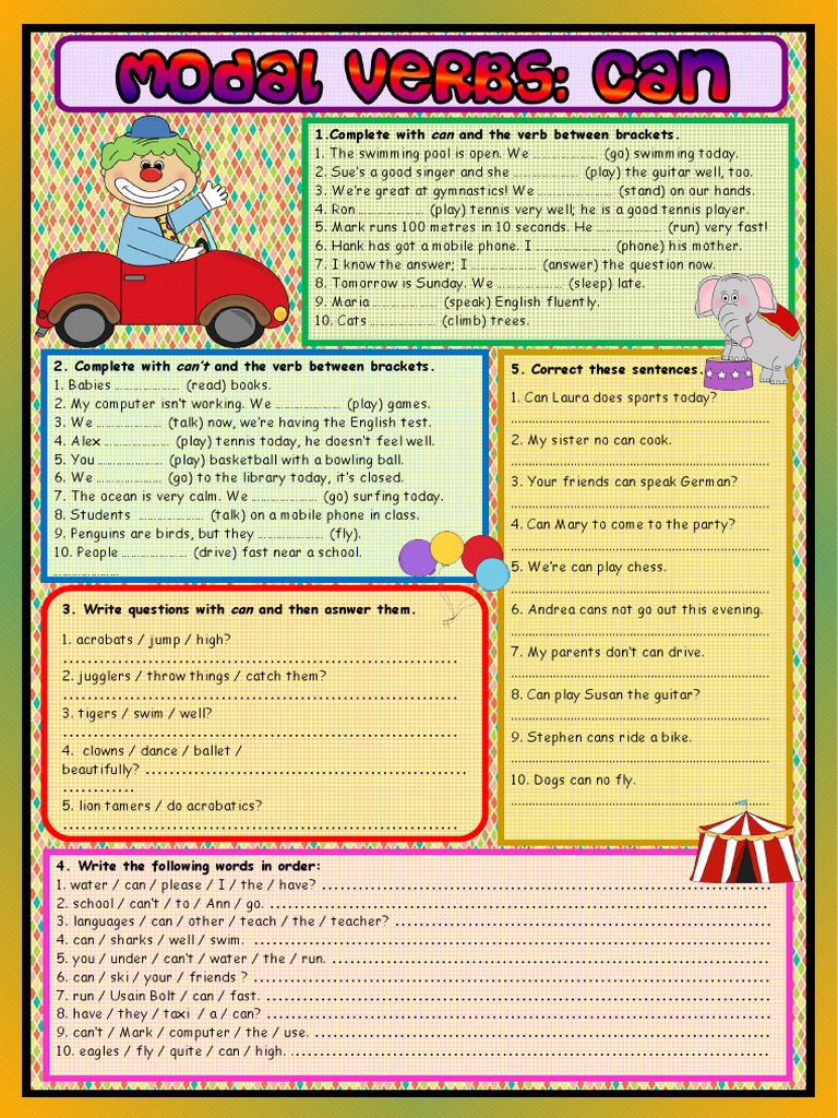 Modal Verb "Can" Worksheet | PDF | Linguistics