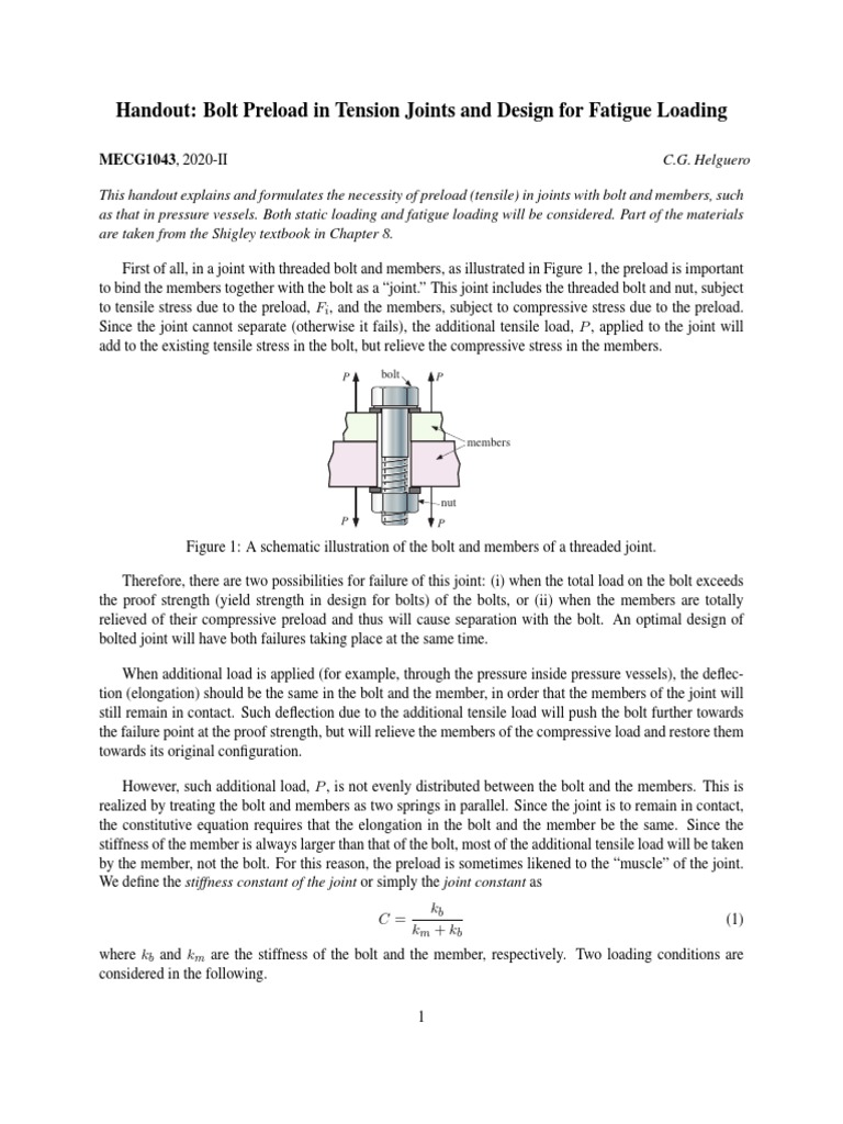 Handout: Bolt Preload in Tension Joints and Design For Fatigue Loading ...