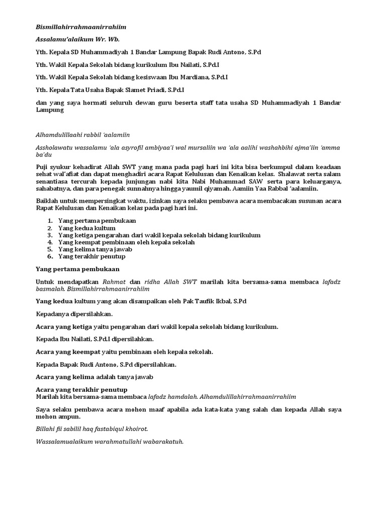 Teks MC Rapat Rutin Bulanan | PDF