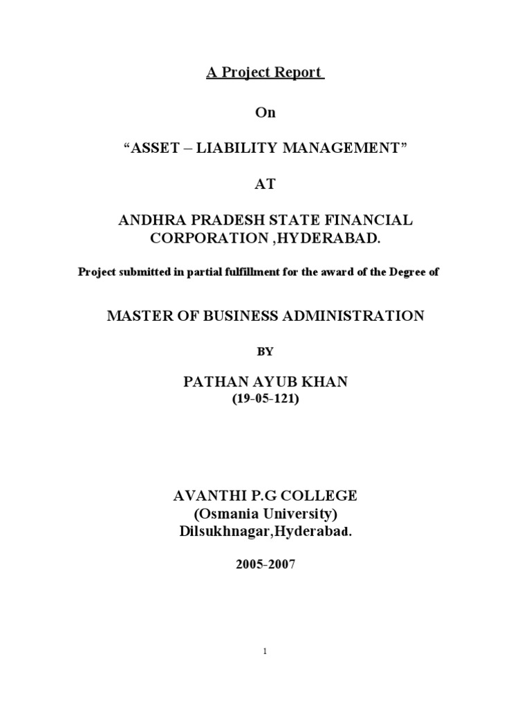 A Project Report On "Asset - Liability Management" AT Andhra Pradesh ...