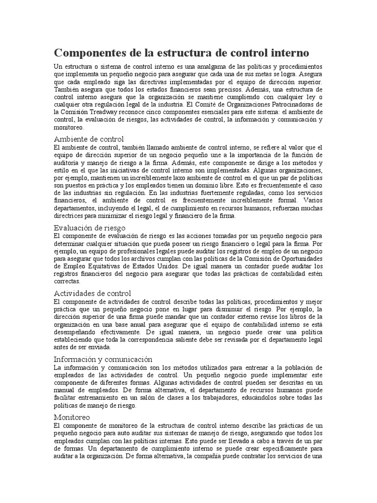 Componentes de La Estructura de Control Interno | PDF | Auditoría ...