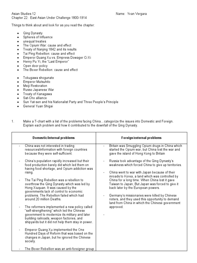 East Asia's Challenges: 1800-1914 Overview | PDF | Japan | Qing Dynasty