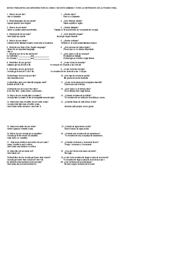 Simple Present Interview | PDF | Bebidas | Entretenimiento (general)