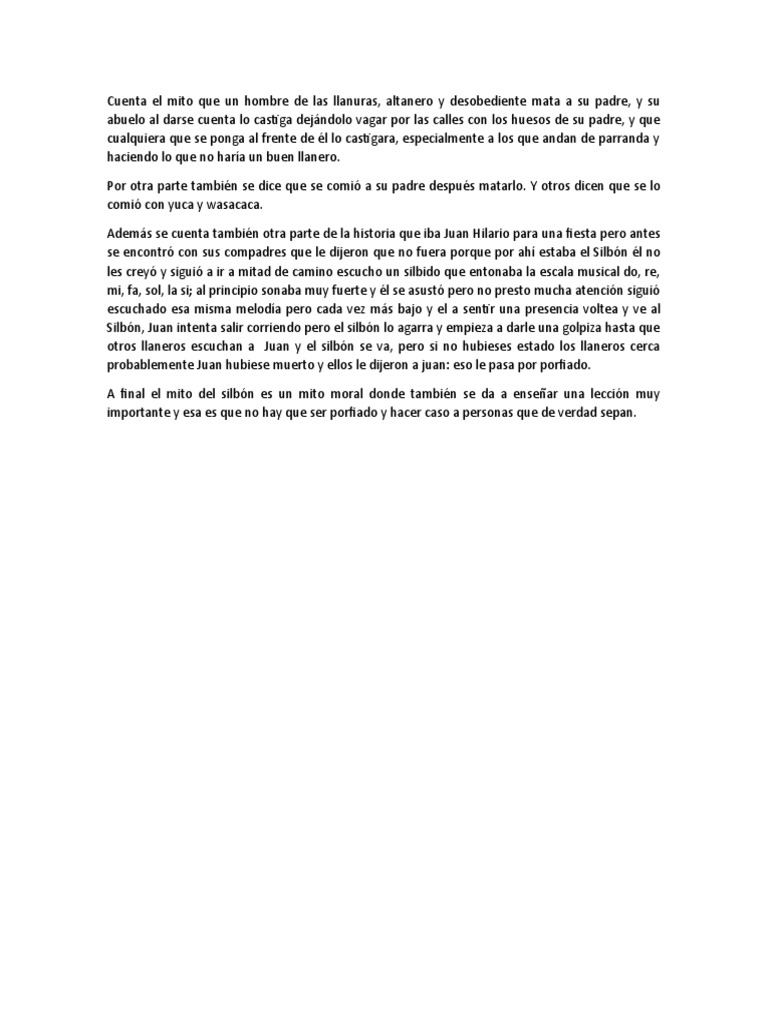 Mito del Silbón: Lección Moral Llanera | PDF | Arte | Clásicos