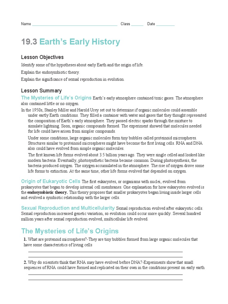 Earth’s Early History and Life Origins | PDF | Life | Cell (Biology)