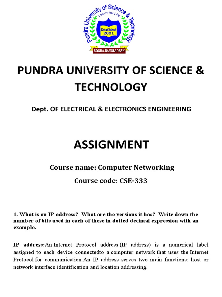 Pundra University of Science & Technology: Assignment | PDF | Internet ...