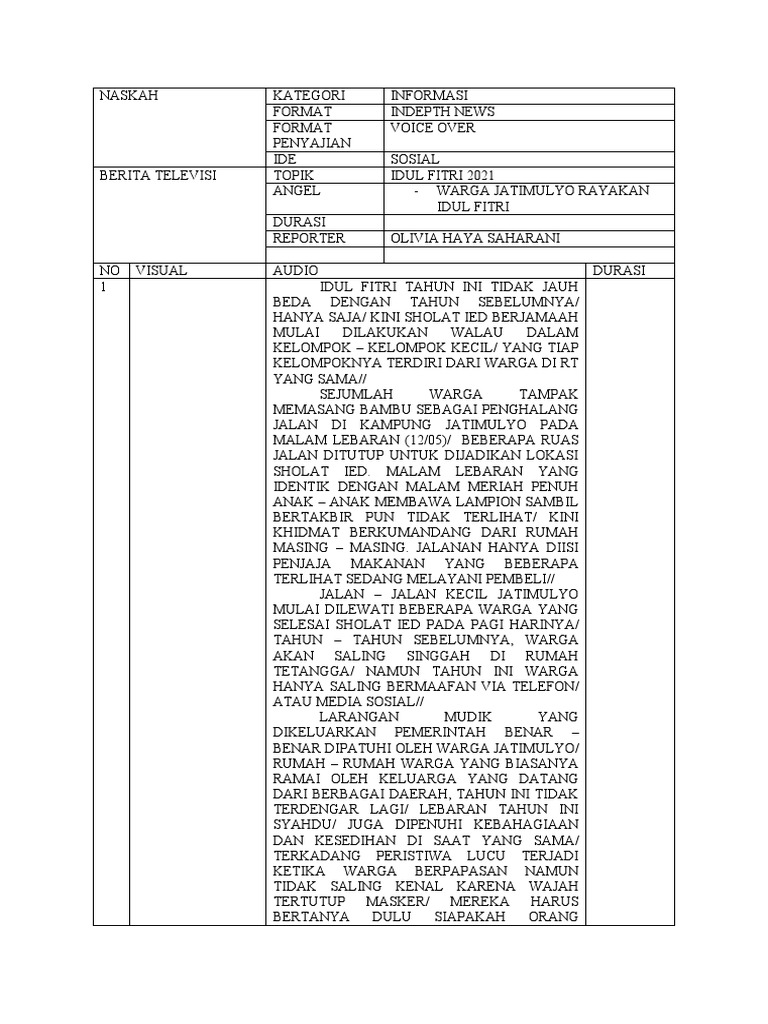 Contoh Naskah Berita TV | PDF