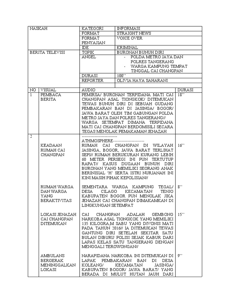Contoh Naskah Berita TV | PDF