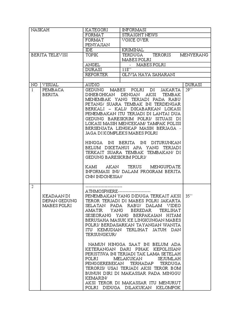 Contoh Naskah Berita TV | PDF