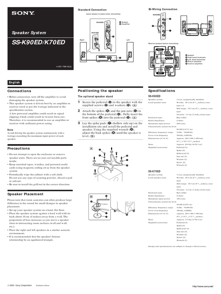 Sony SS-K90ED Speaker Manual | PDF | Loudspeaker | Amplifier