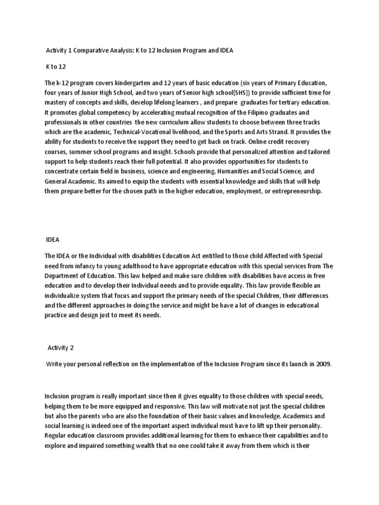 Activity 1 Comparative Analysis | PDF | Special Education | Inclusion ...