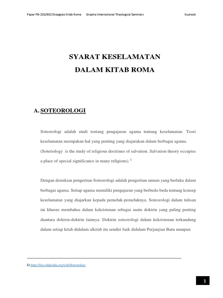 Syarat Keselamatan Dalam Kitab Roma | PDF